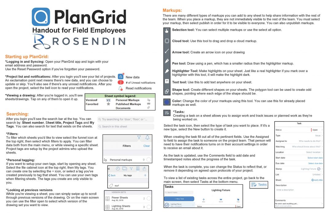PlanGrid field training handout | Rosendin University