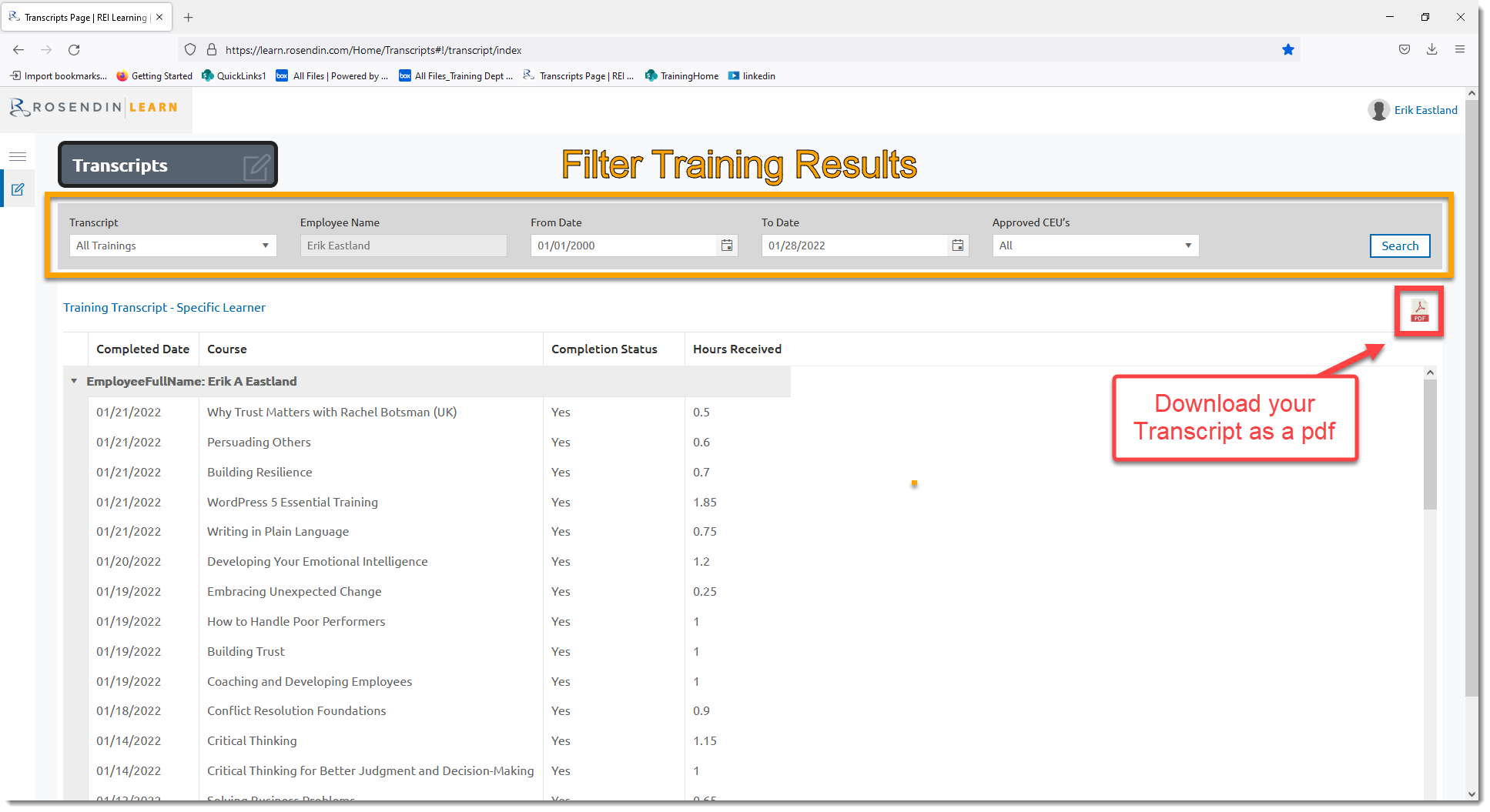 Viewing /Downloading Your Training Transcript Through Rosendin Learn ...